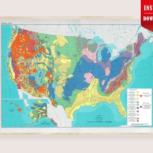 US Geologic Map Large Print Digital - Old Geology Map Science Poster ...