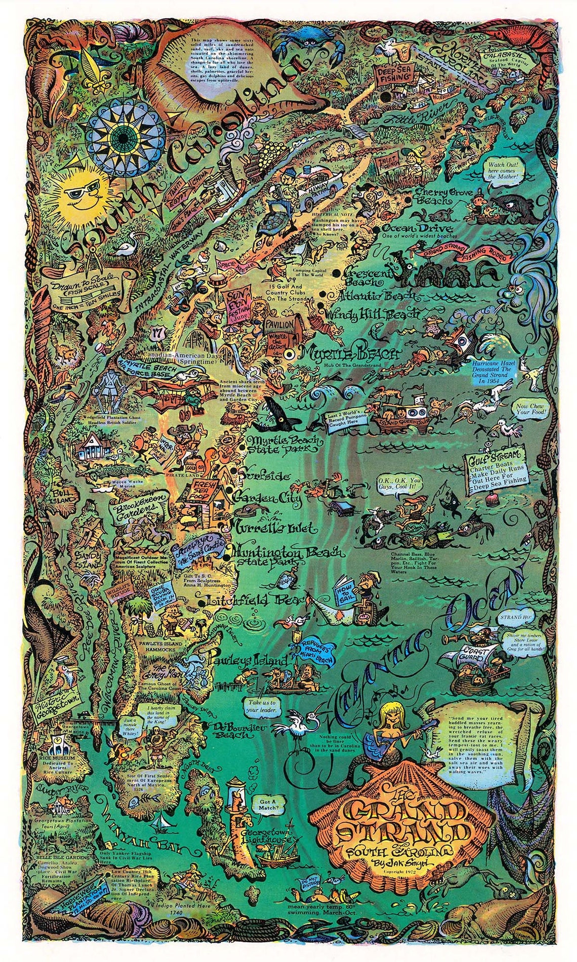 South Carolina Map Art Print Digital Road Map of Myrtle - Etsy