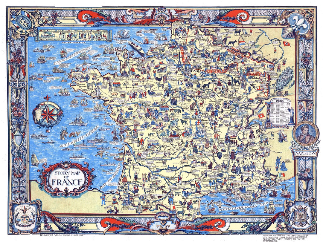 France Story Print Historical Map Download - Old France Map Art ...