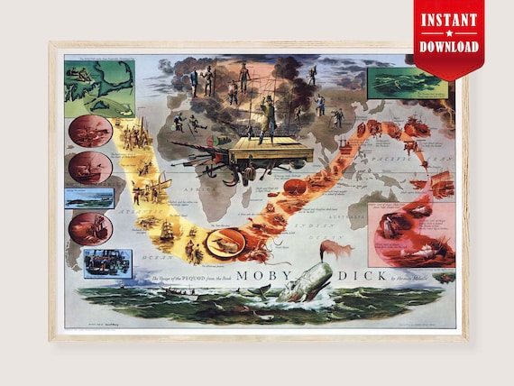 Moby Dick Art Print Fantasy Map Digital Literary Poster - Etsy