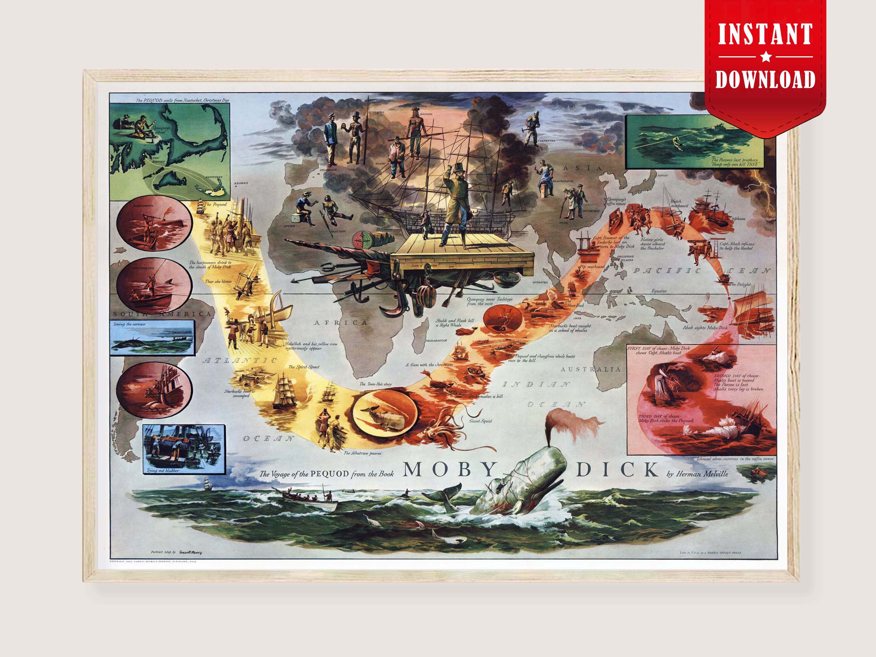 Moby Dick Art Print Fantasy Map Digital Literary Poster Vintage Print ...