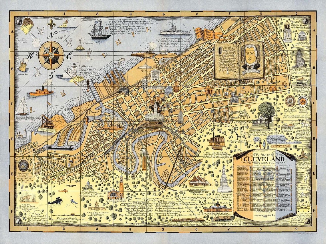 Cleveland Map Art Print Digital Old Map Cleveland 1928 - Etsy