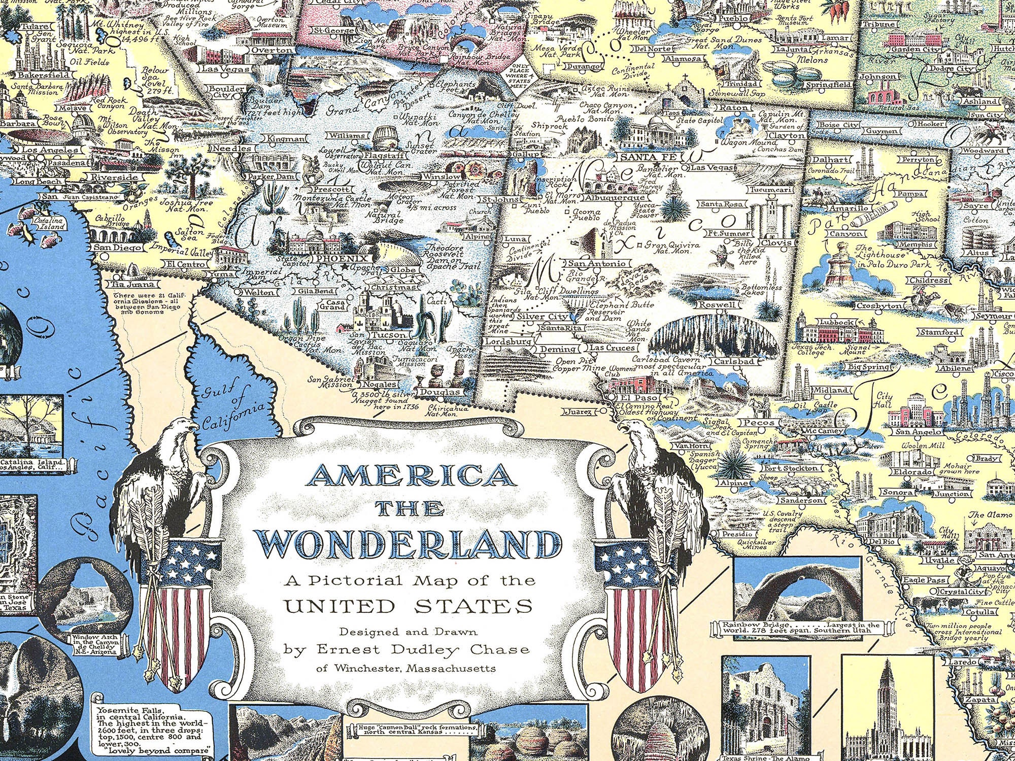 America Wonderland Map Art Poster Download Retro America Pictorial Map ...