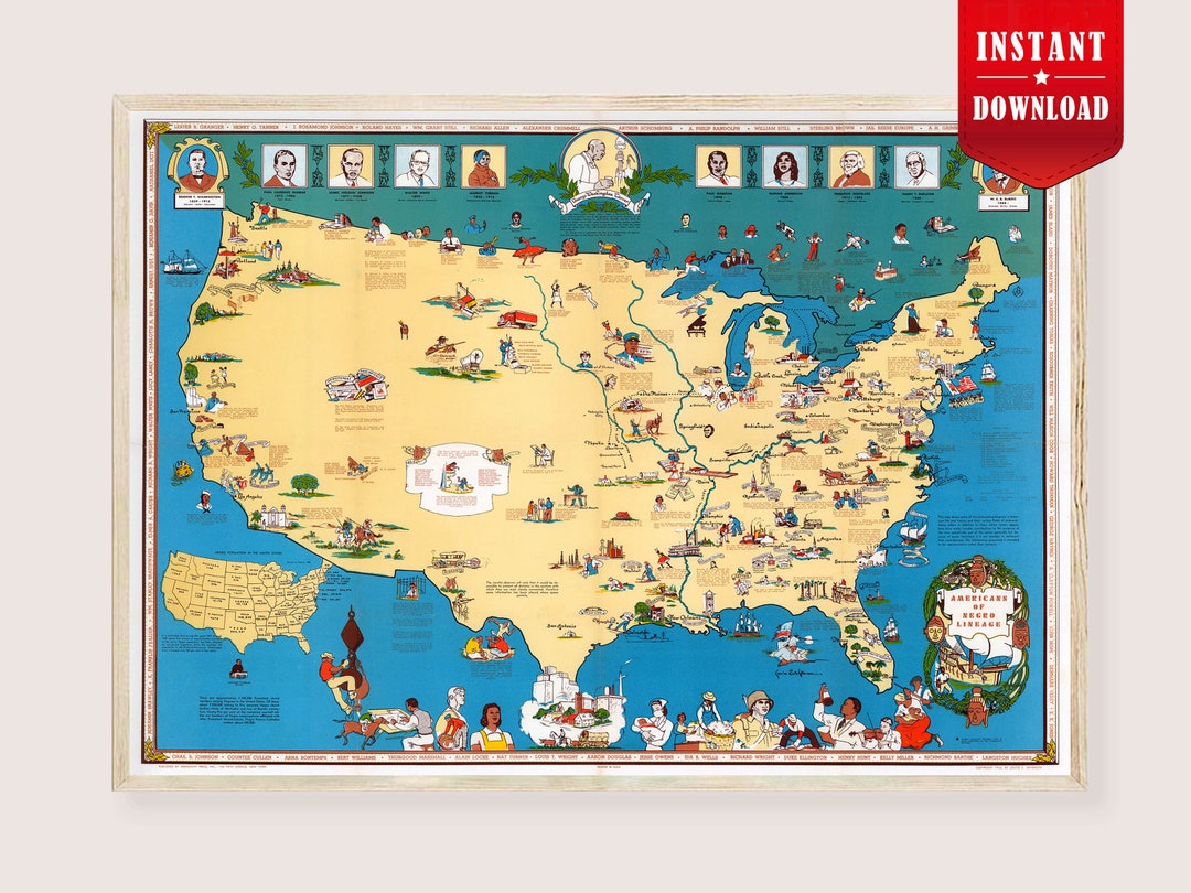 Americans of Negro Lineage Map Poster Download African - Etsy