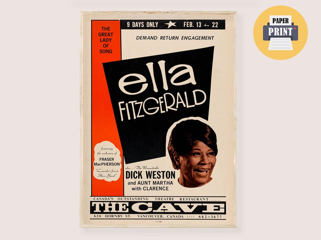 Ella Fitzgerald Poster Jazz Print - Album Cover Retro Jazz Wall Art ...