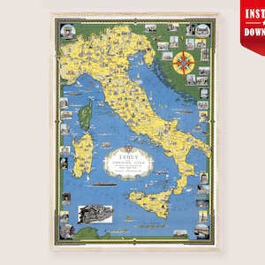 Old Map of Italy Vatican Print - Pictorial Italy Map Poster Digital ...