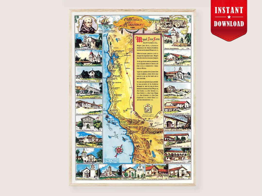 California Missions Map Download - Pictorial Map California Missions ...