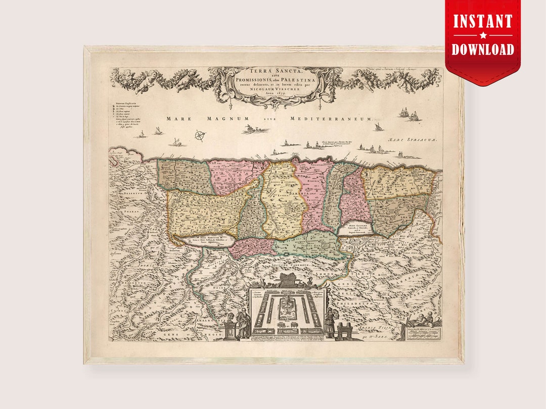 Holy Land Map Digital Vintage Bible Map Print Digital 1659 - Pictorial ...