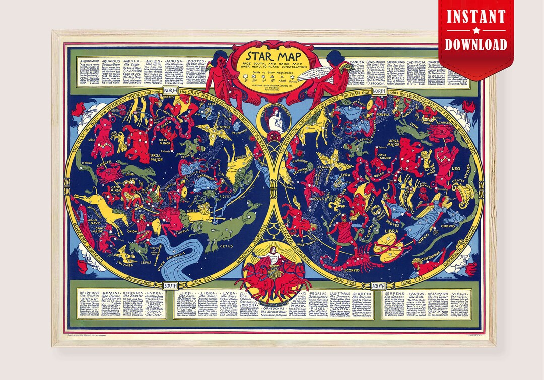 Celestial Map World Art Print - Vintage Astrology Map of Universe ...