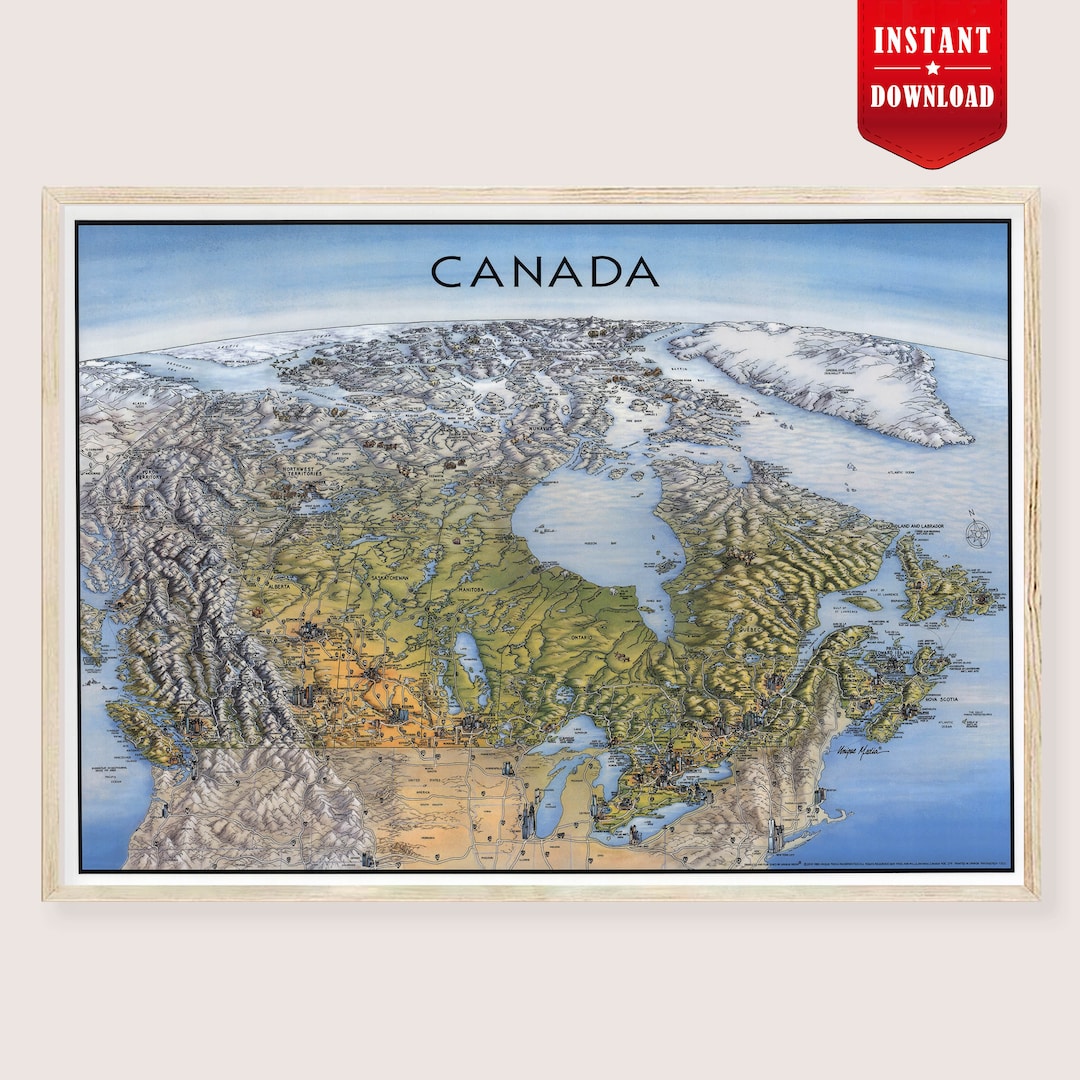 Canada Map Poster Download Large Map of Canada Wall Art Decor, Vintage ...