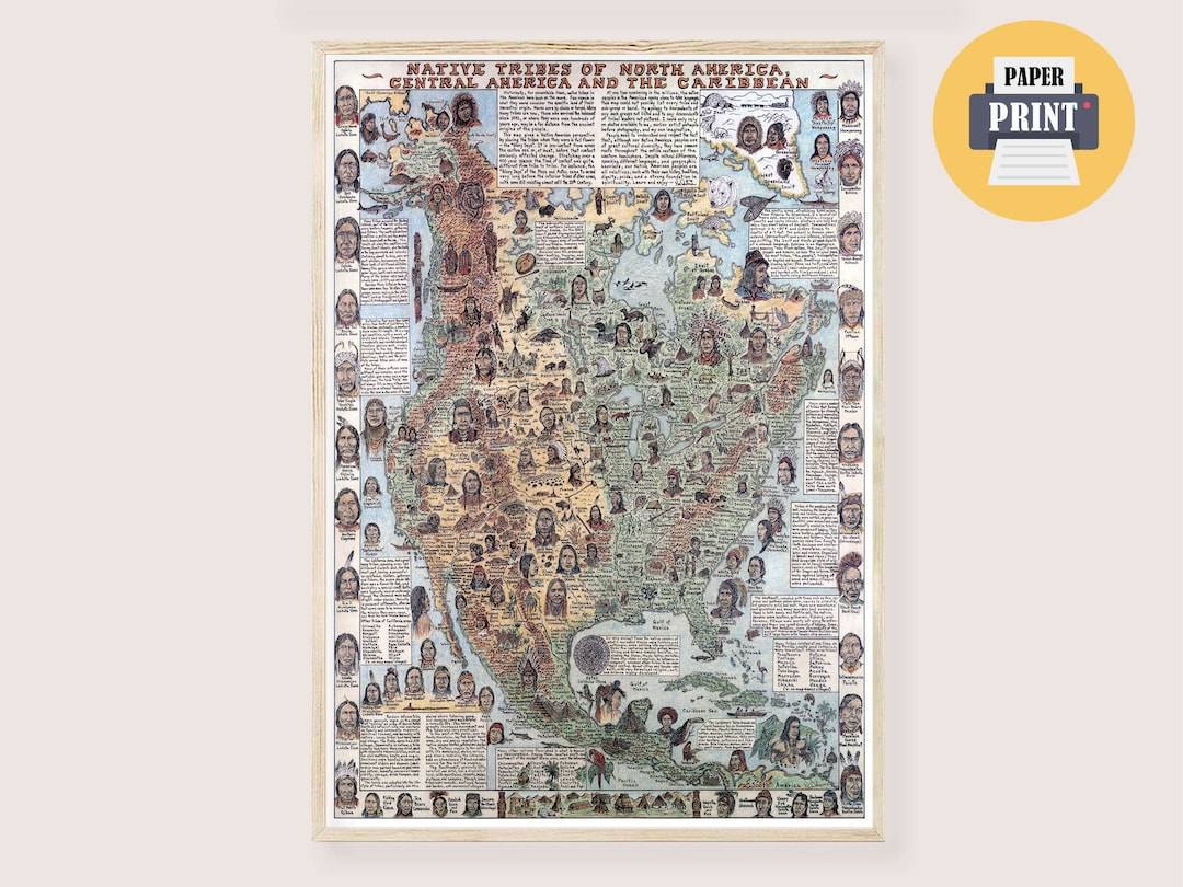 Native American Map Poster - Native American Tribes Map US Print Map ...