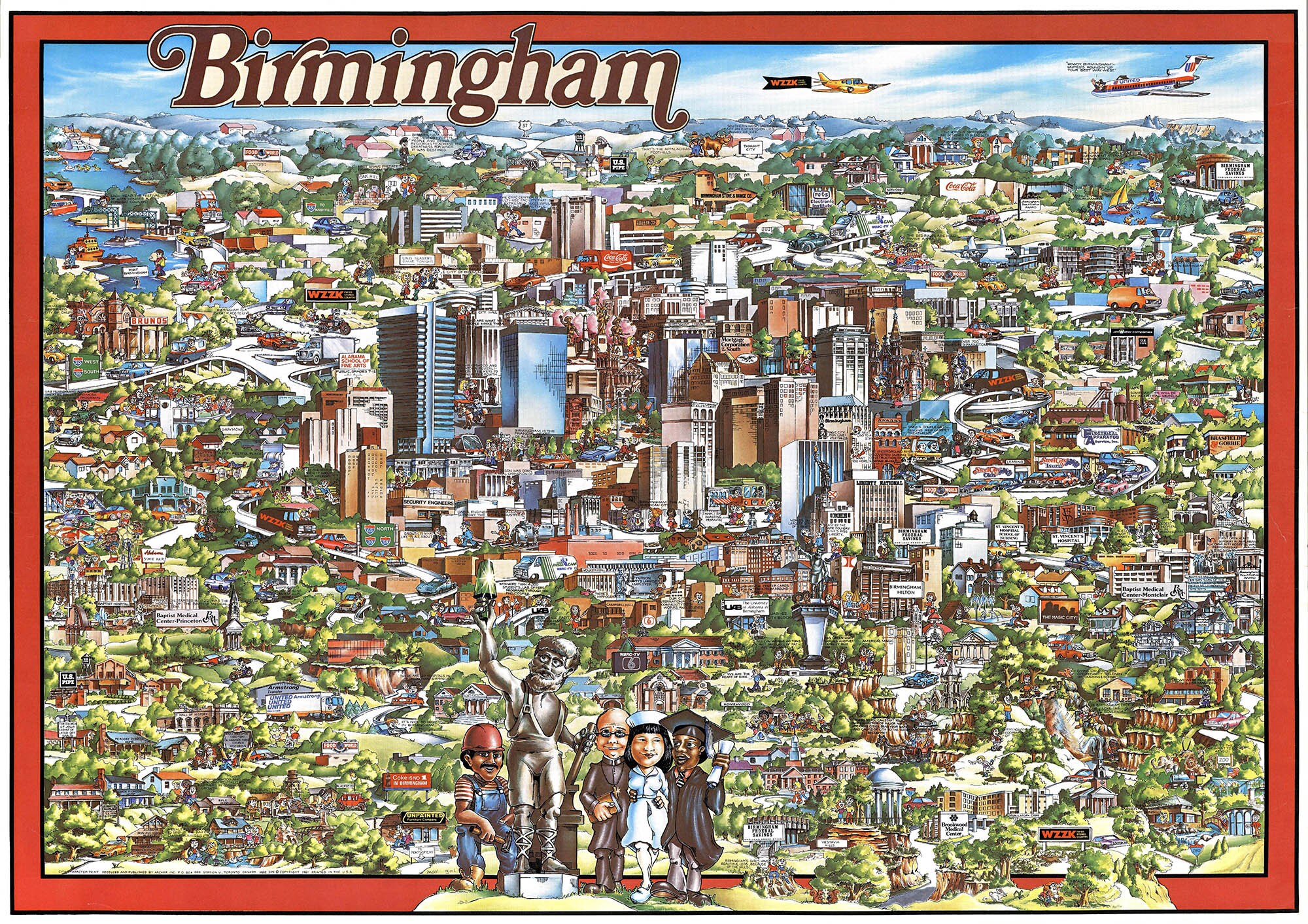 Birmingham Map Art Print Digital - Old Birmingham State Poster Download ...
