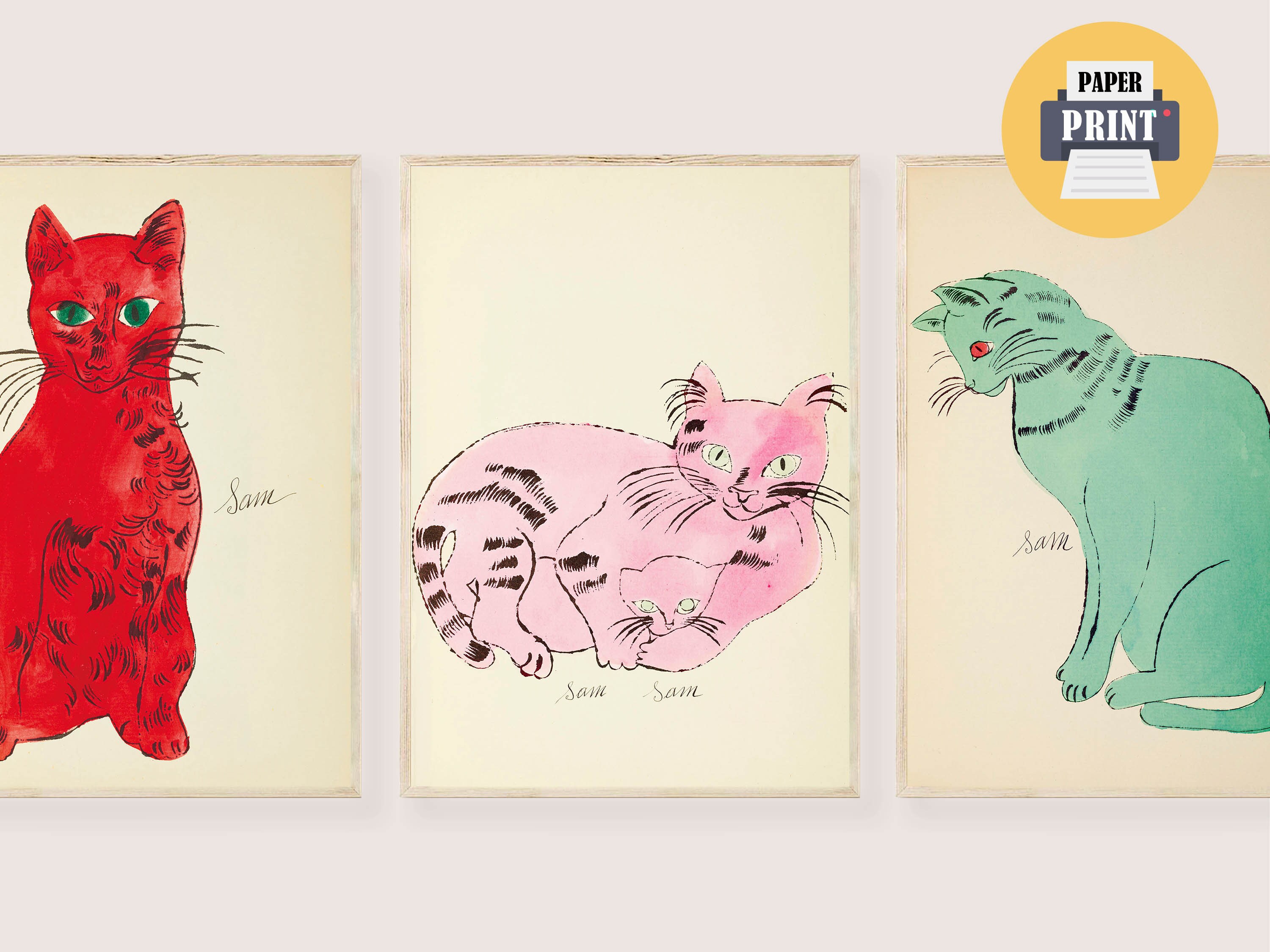 25 Cats Named Sam Warhol Print Set of 3 Pop Art Andy Warhol Cat Posters ...