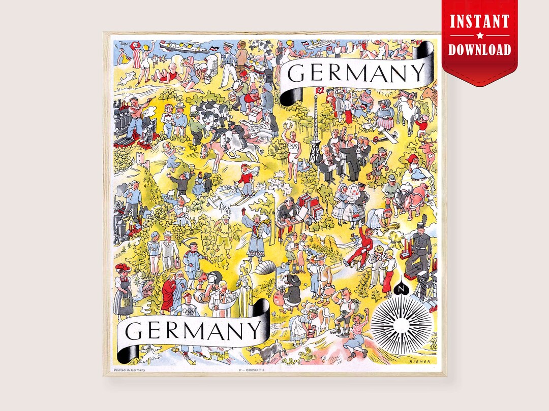 Germany Map Land Art Print Digital Kids Map of Germany Pictorial ...