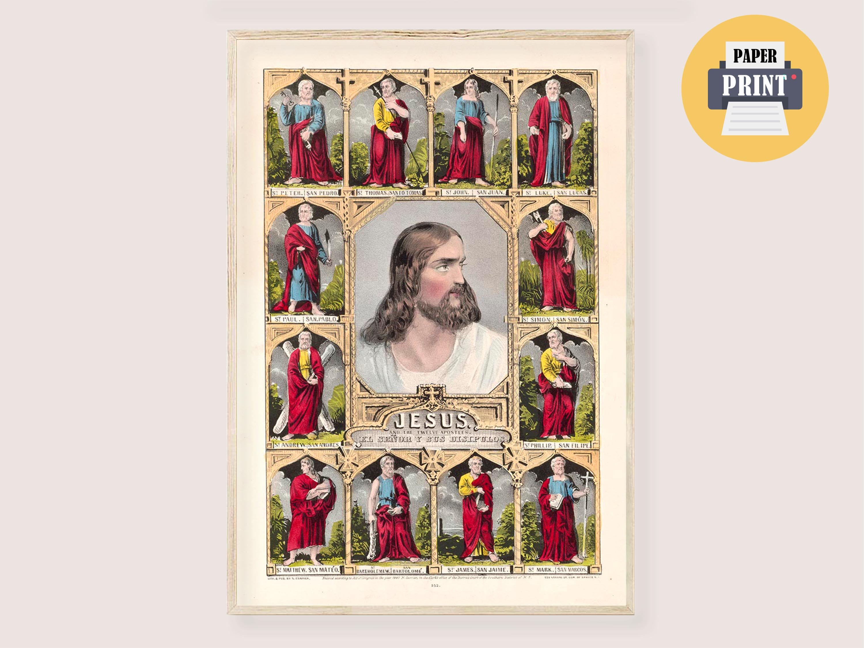 Jesus & Twelve Disciples Poster, Vintage Lord Poster Biblical Art Print ...