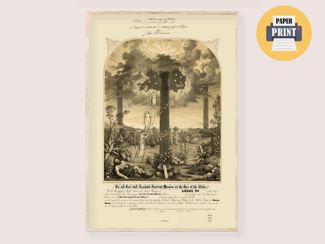 Freemason Poster Odd Fellows Membership Certificate - Vintage Masonic ...