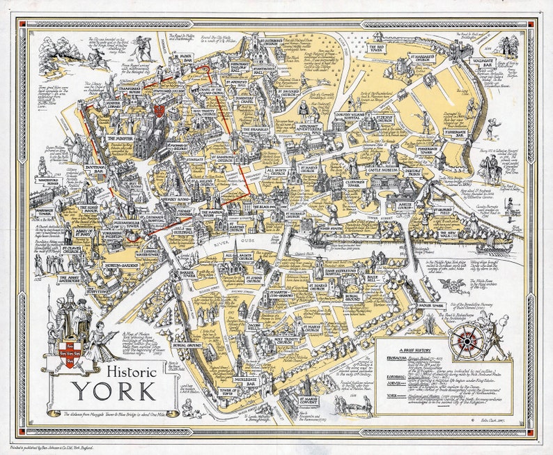Old Map of York City Print Digital United Kingdom History Map Vintage ...