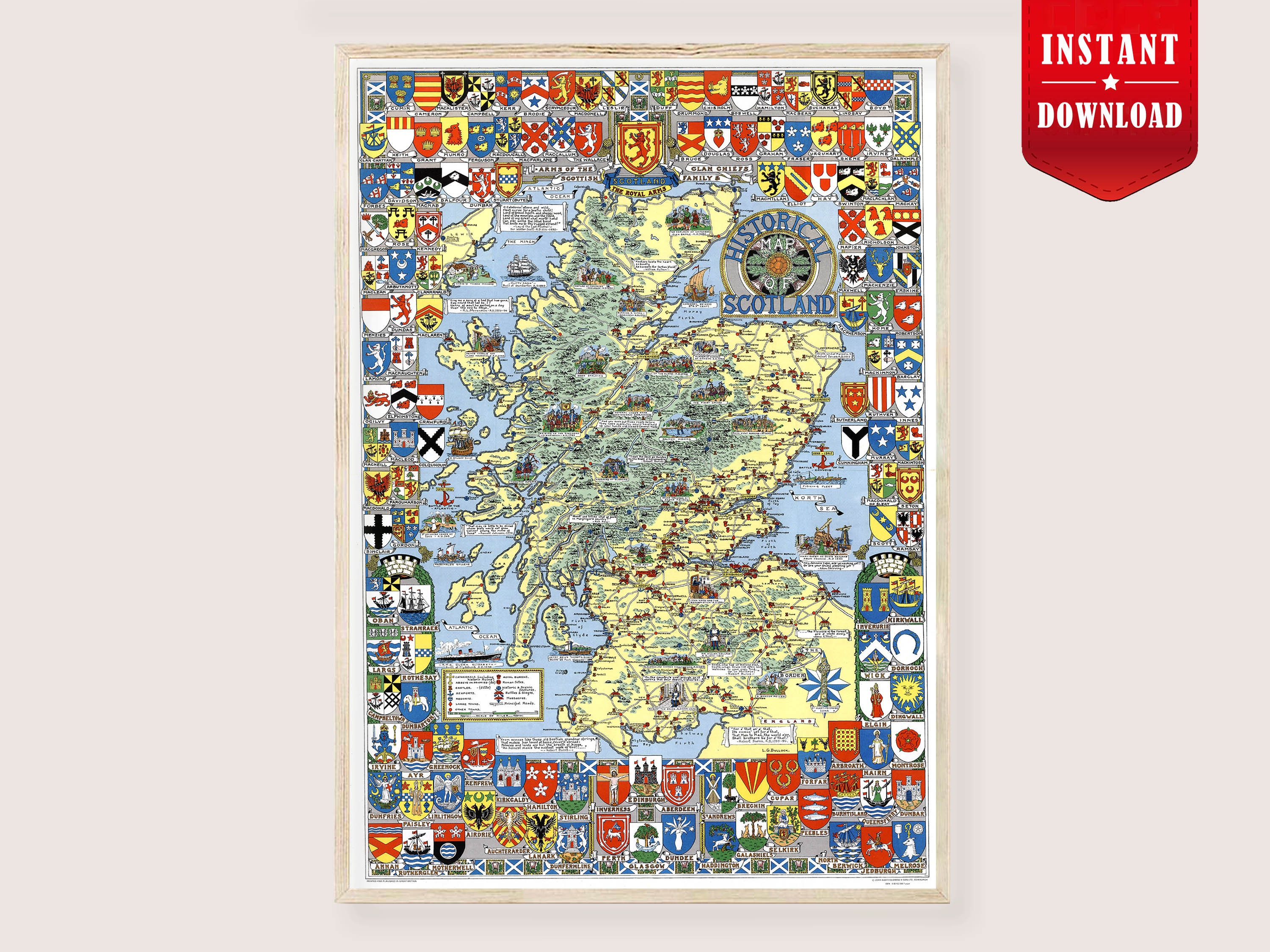 Old Map of Scotland Download Historical Scotland Map Art Print Digital ...