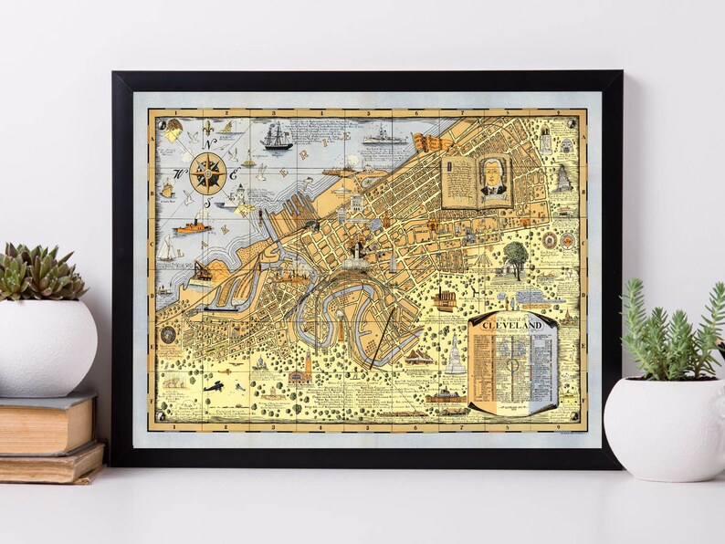 Cleveland Map Art Print Digital - Old Map Cleveland 1928 Poster Vintage ...
