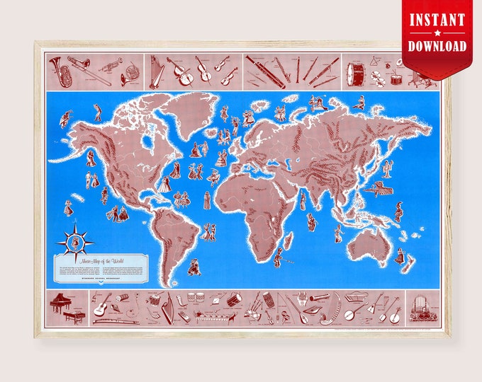 Music Instruments Map of the World Map, Art Print WM (459) - Etsy Canada