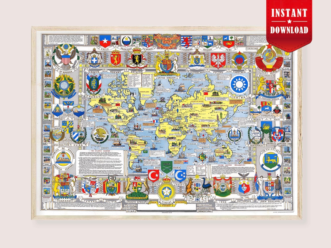 World Map United Nations Print Digital - World Map UN Countries Nursery ...
