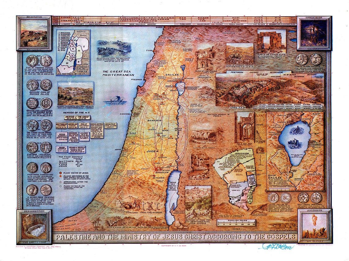 Palestine Map Holy Land Print Jesus Ministry Bible Map - Etsy