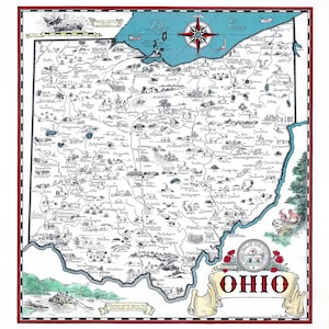Ohio Map Poster Wall Art Digital - Pictorial Map of Ohio US Print ...