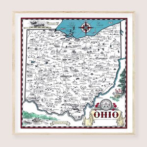 Ohio Map Poster Wall Art Digital - Pictorial Map of Ohio US Print ...