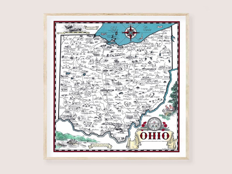 Ohio Map Poster Wall Art Digital Pictorial Map of Ohio US - Etsy