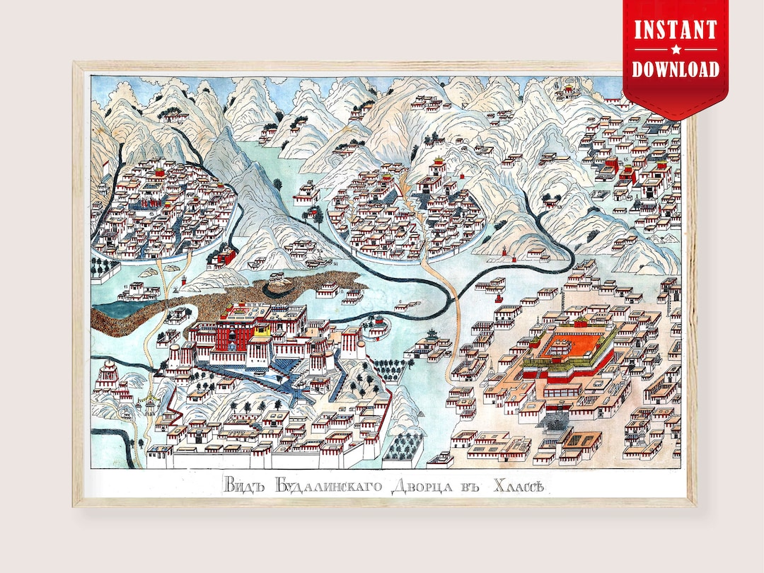 Buddhist Palace Lhasa Map Download - Vintage Map Printable Lhasa Tibet ...