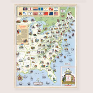 Colonial America Map Digital Art Print, Pictorial Map American Colonies ...