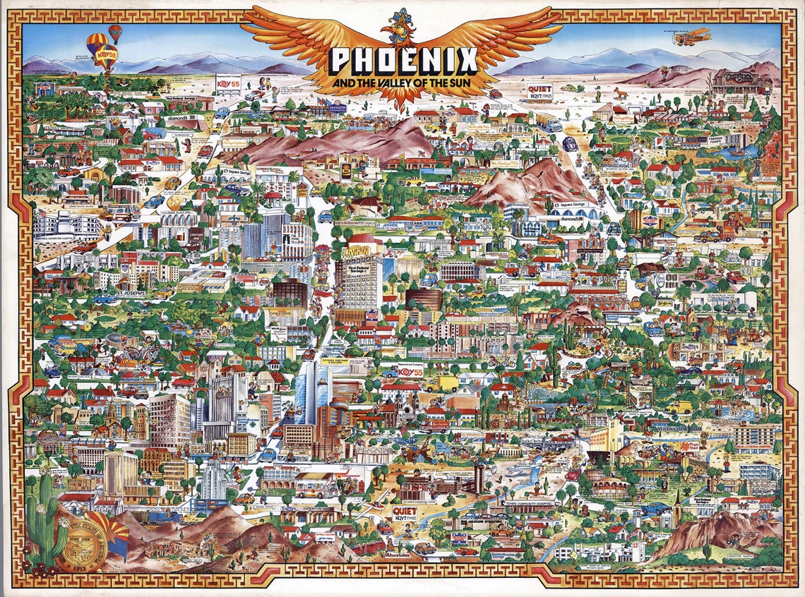 Phoenix City Map Art Print Digital - Old Map of Phoenix Download ...
