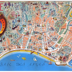 Old Nice Map France Print Digital - Illustrated Map France Poster ...