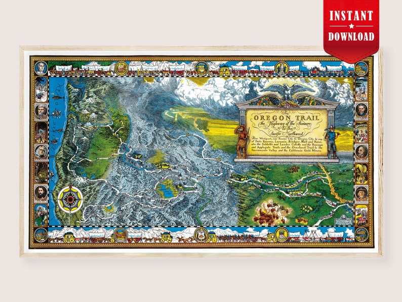 Oregon Trail Map Print Download - Old Map Oregon National Historic ...