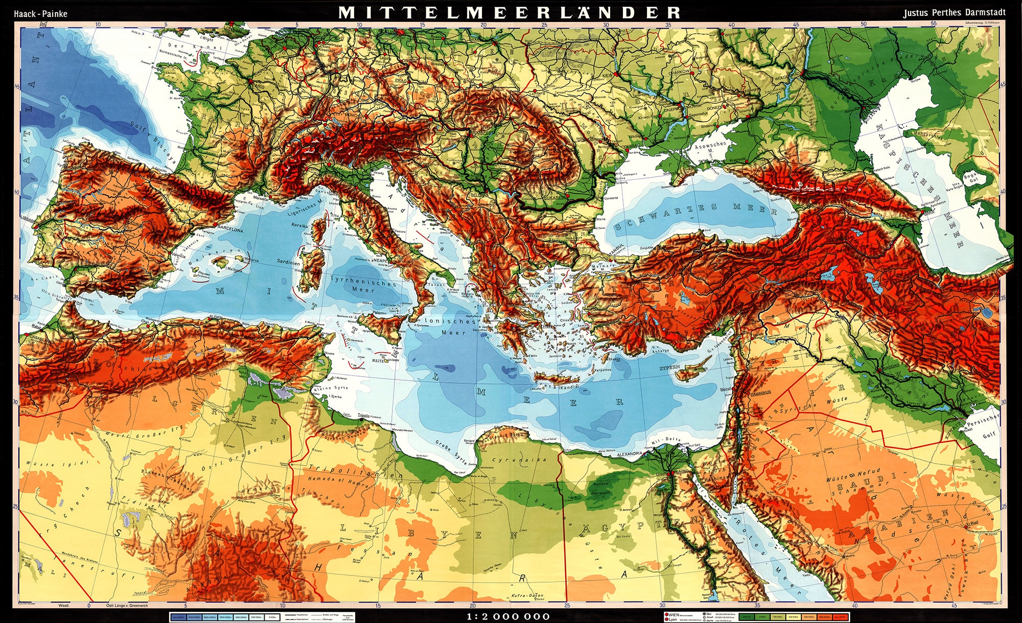 Mediterranean Sea Map Download Vintage Print Mediterranean Lands Map ...