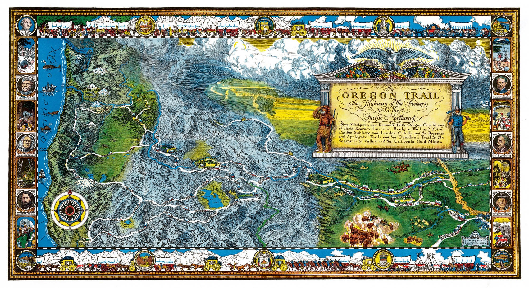 Oregon Trail Map Print Download - Old Map Oregon National Historic ...