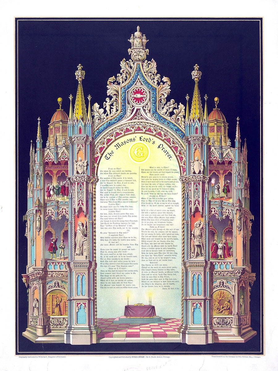 Masons Lords Prayer Art Print Vintage Masonic Lithography, Freemasonry ...