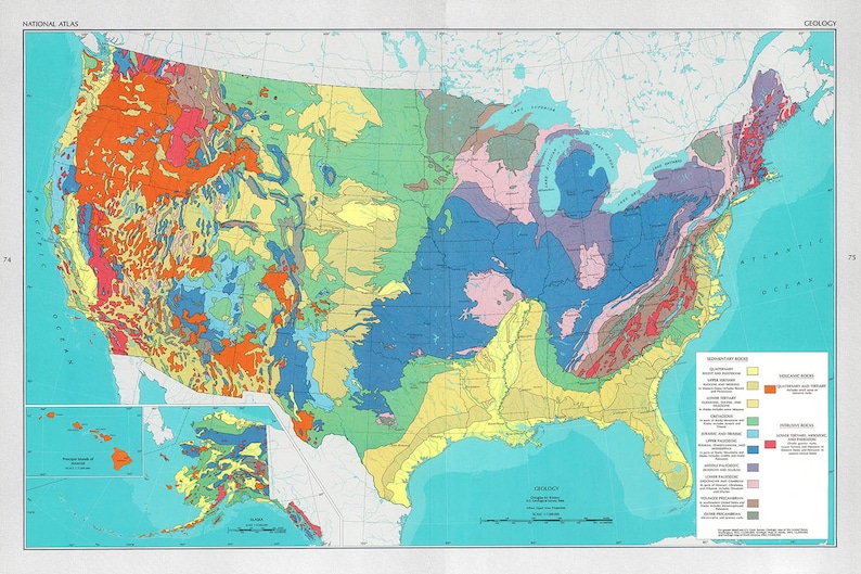 US Geologic Map Large Print Digital Old Geology Map Science Poster ...