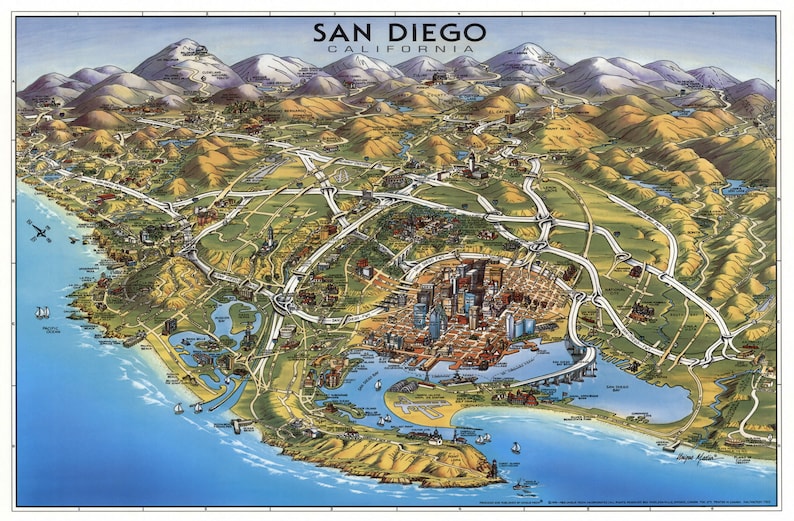 San Diego Map Art Print Digital Old San Diego State Poster Download ...