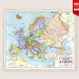 Europe Map 1925 Poster Digital - Political Europe Map Print, Vintage ...