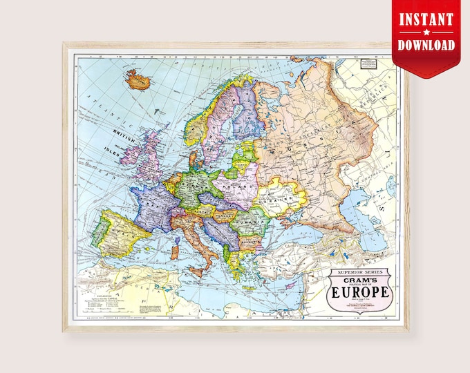 Europe Map 1925 Poster Digital - Political Europe Map Print, Vintage ...