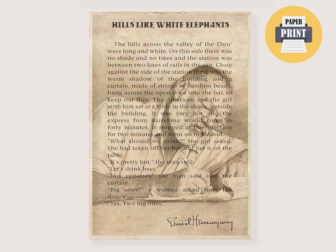 Ernest Hemingway Poster, Hemingway Quote Print Hills Like White ...