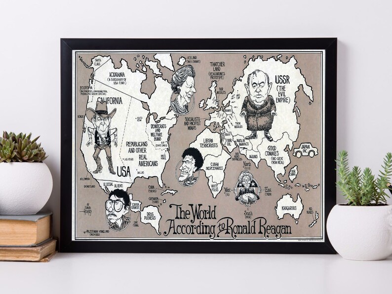 Funny World Map Ronald Reagan Poster Retro Political Poster Satirical ...