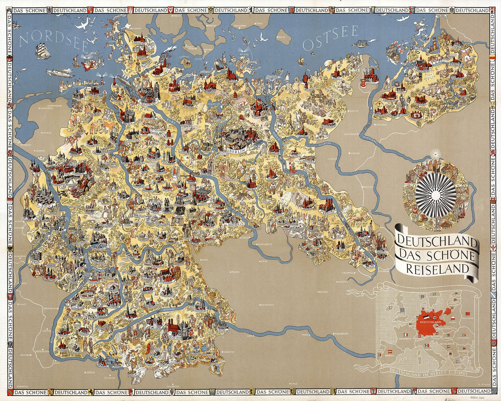 Germany Map Vintage Print Download Large Map of Germany Wall Art Decor ...