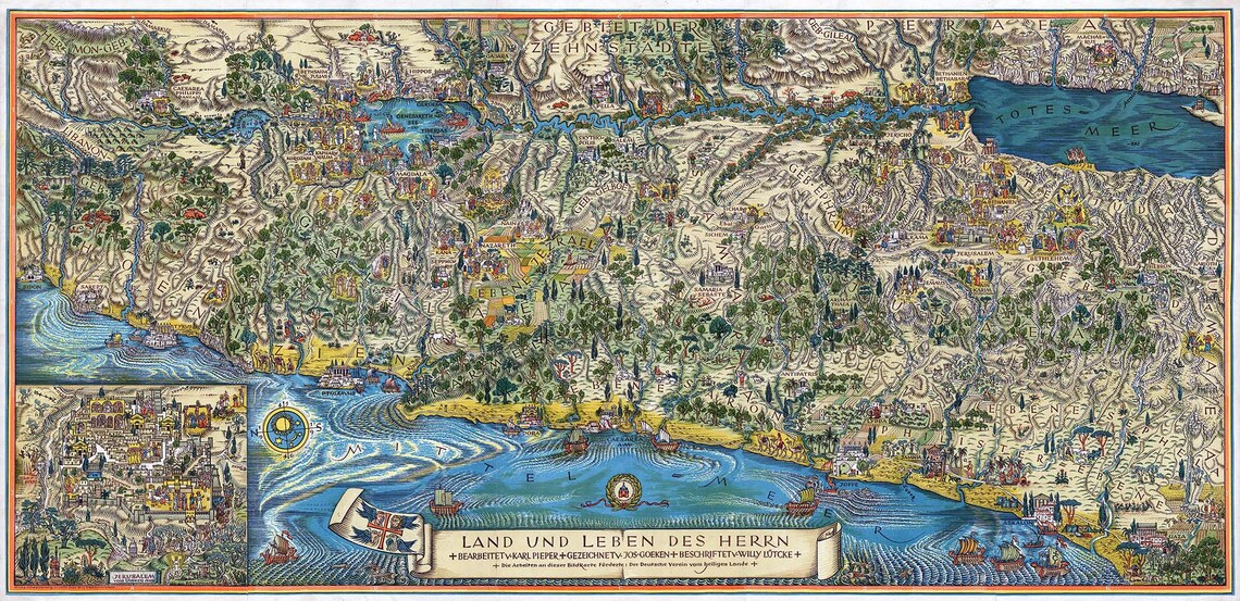Biblical Map of Scripture World - Histomap of Christian Era, Holy Land ...