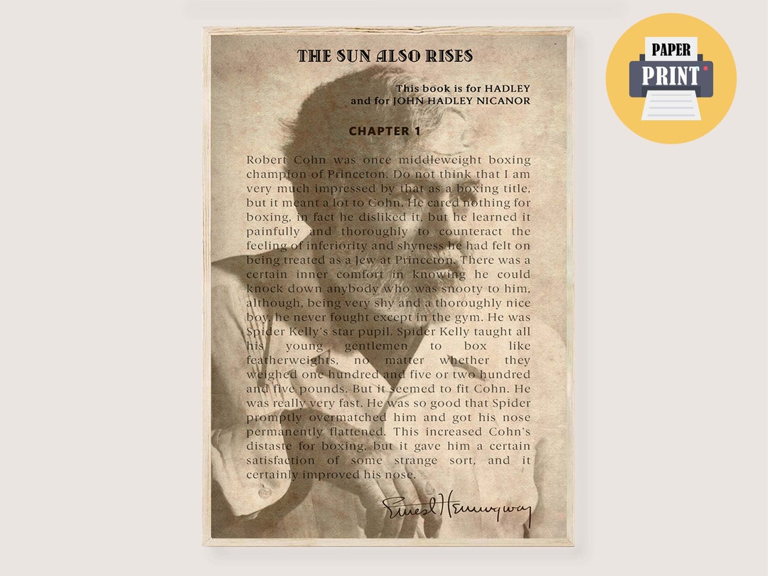 Ernest Hemingway Poster Hemingway Quote Print the Sun Also - Etsy
