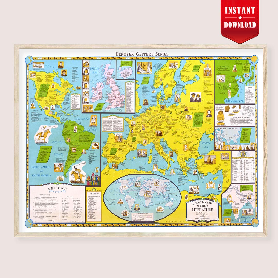 World Literature Map Download: English Literary Map Books World Poster ...
