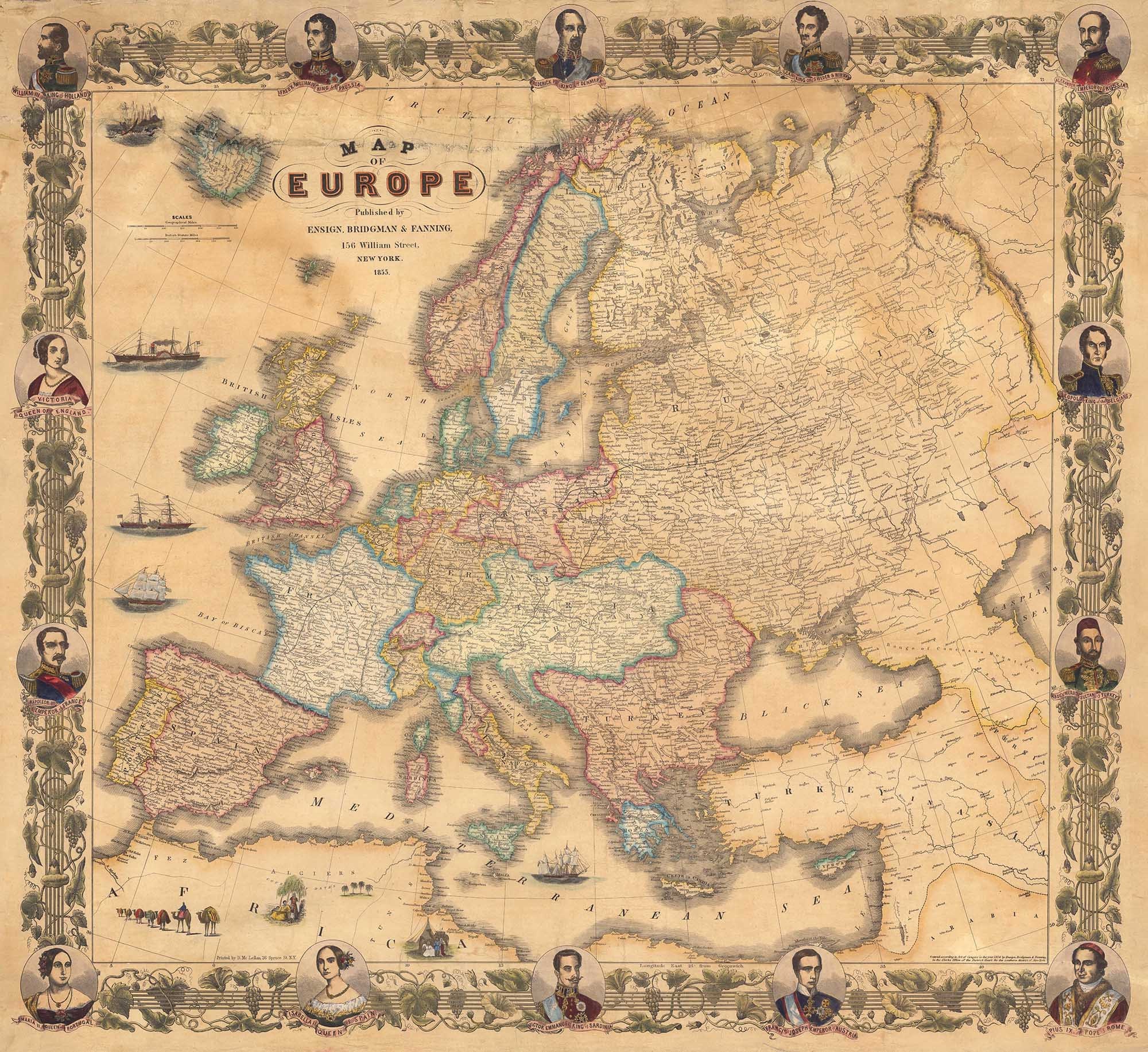 Old Map of Europe 1855 Poster Digital Antique Europe Map Print, Vintage ...