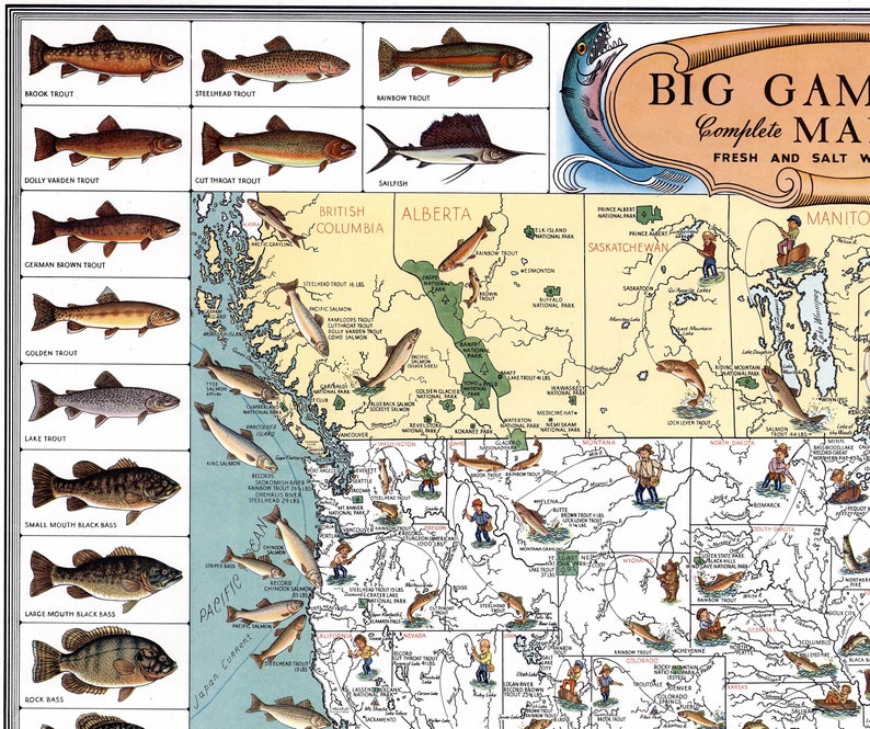 Big Game Fish Map Download Fish Map of the US Big Game Poster - Etsy