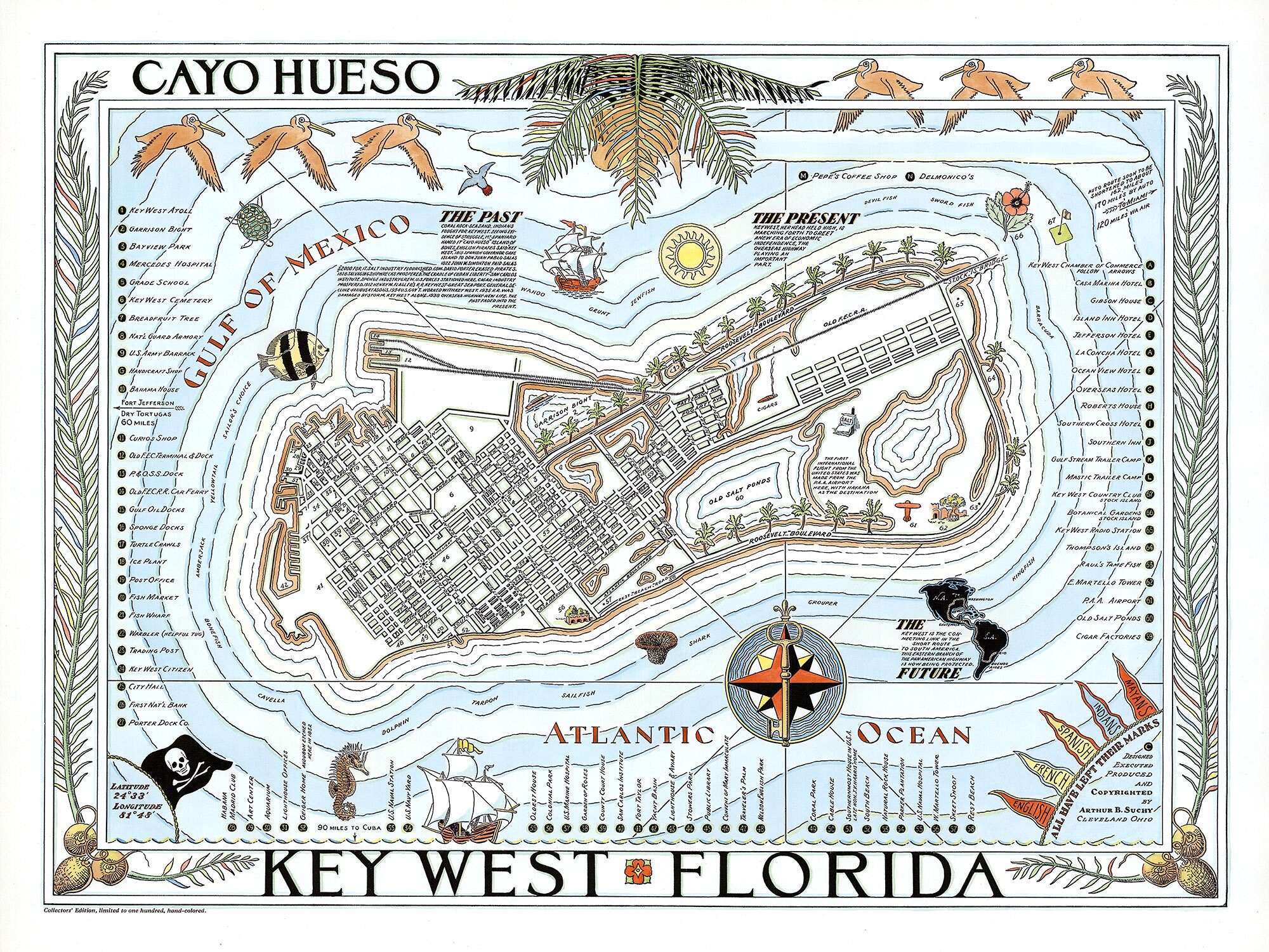 Key West Map Florida 1940 Digital Key West Cities Map Pictorial Florida ...